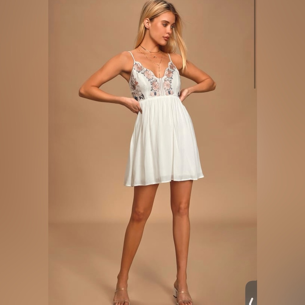 Lulus Daisy Petal Pickin Ivory Mini Dress - Gem